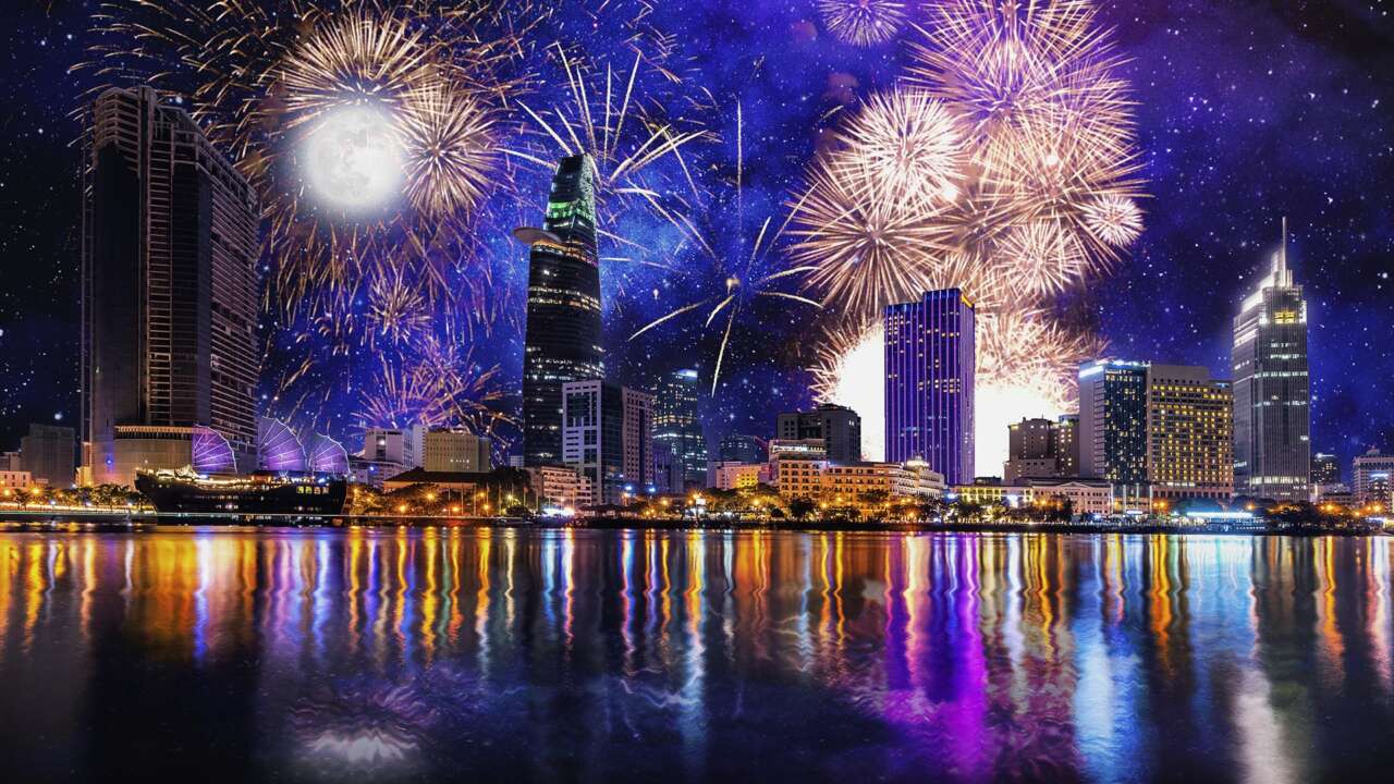 Download 4k high quality fireworks stock video footage of Ho Chi Minh ...